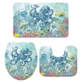 Blue Octopus Bathroom Rugs Set Jellyfish Fish Turtles Color Coral Ocean ...