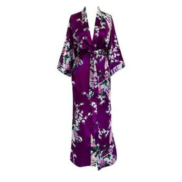 Tralilbee Womens Chinese Robe Peacock Floral Print Kimono Wedding