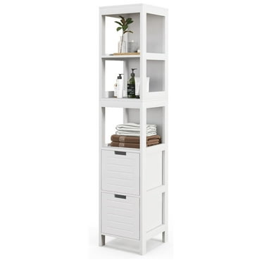 Bowery Hill Tall Narrow Storage Cabinet with Door in White - Engineered ...
