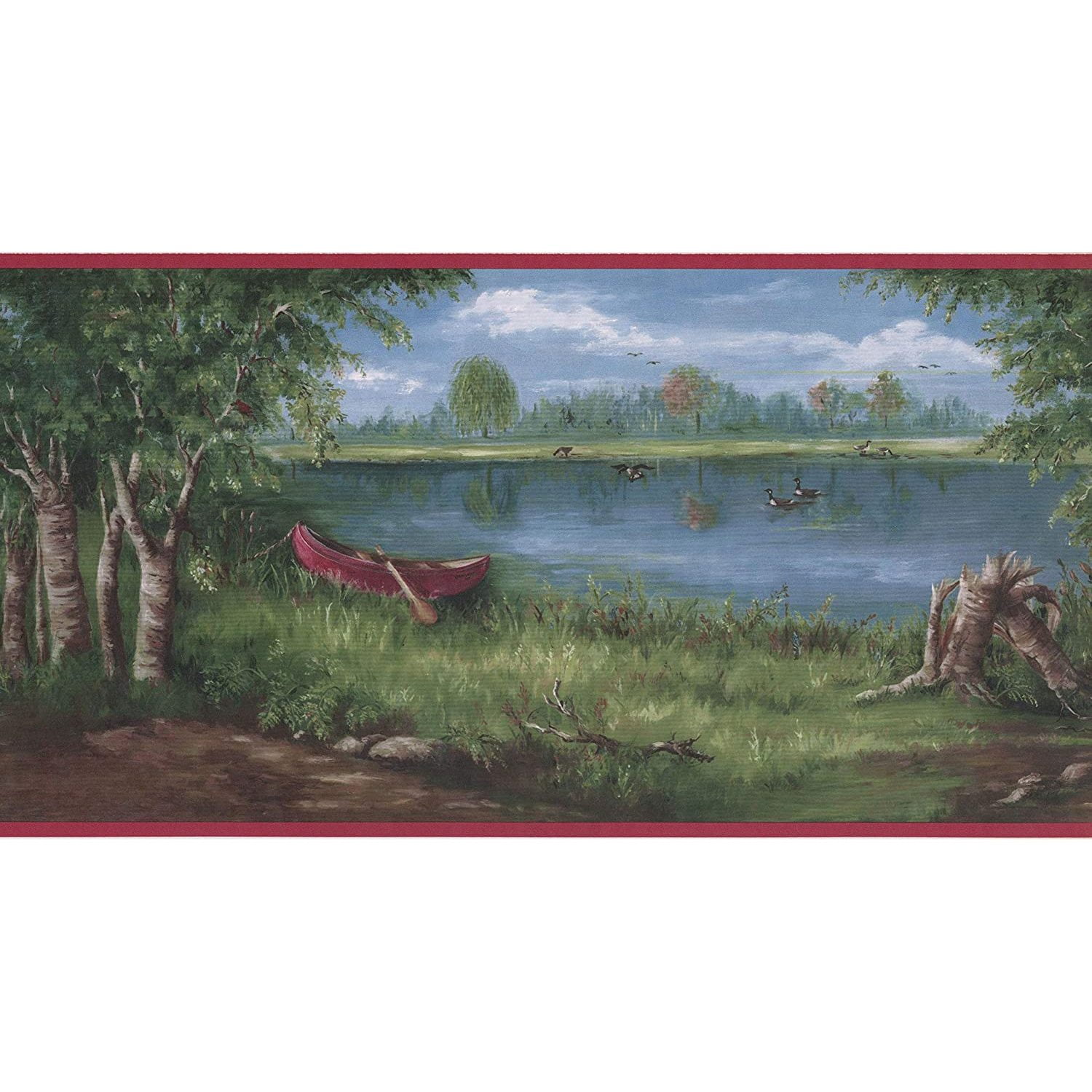 Wallpaper Border Nature Lake Green Classic 15' x 10.25" WE620B ...