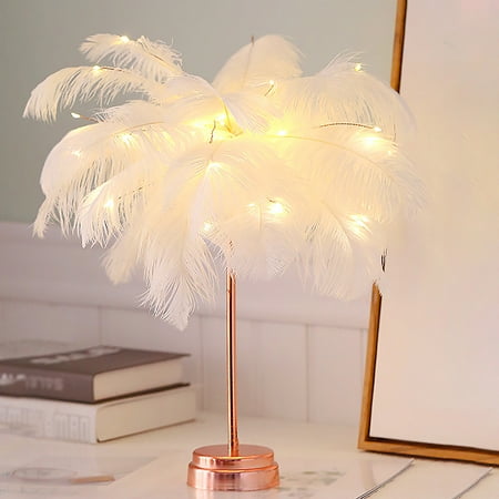Feather Table Lamp USB Rechargeable LED Feather Lights Decorative ...