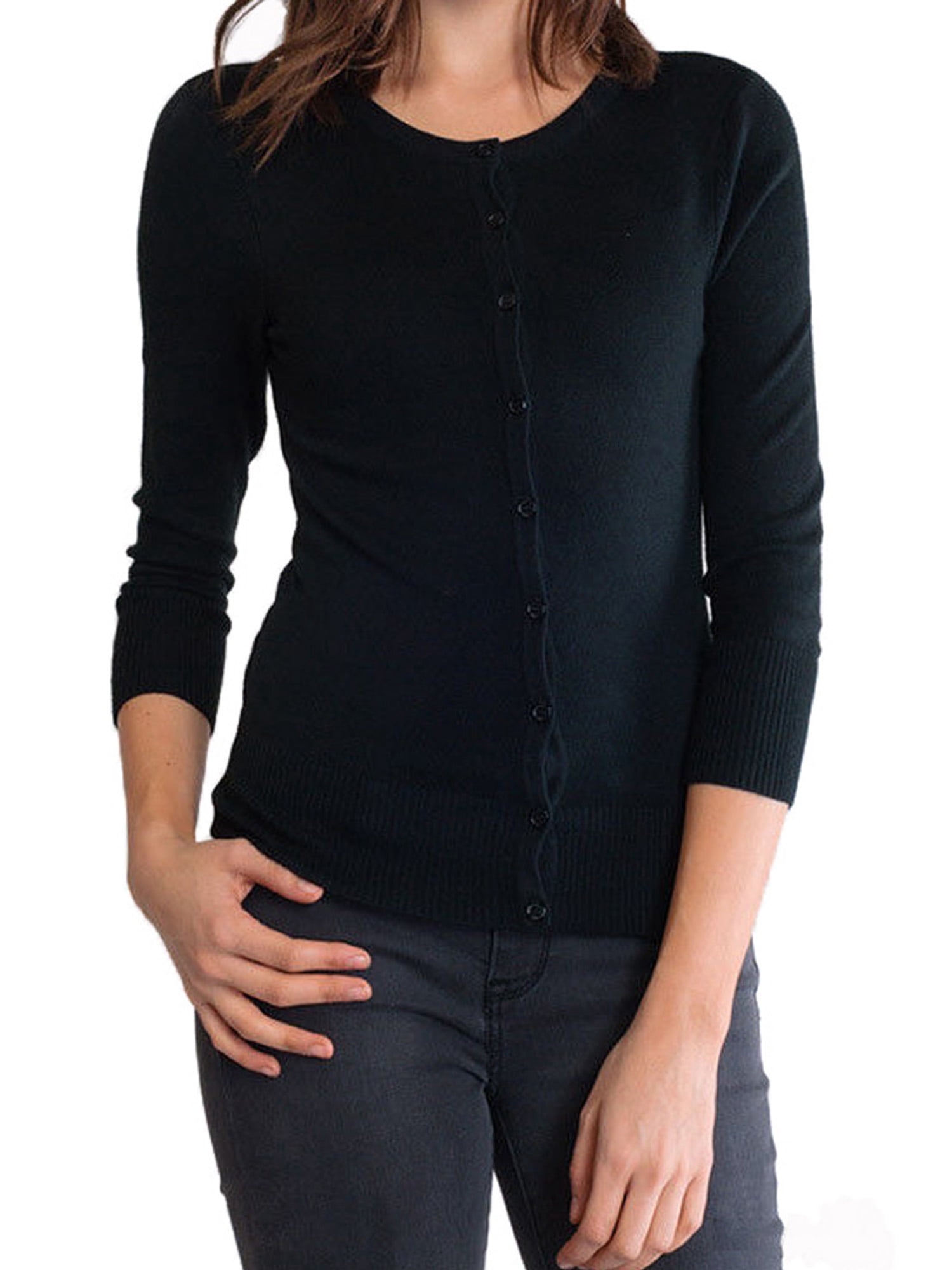Black Classic Button up Cardigan Fitted Sweater - Retro Vintage 50s ...