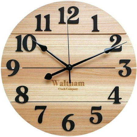 IBAOLEA Real Wood Wall Clock, 12 inch, Battery Operated, Natural Finish ...
