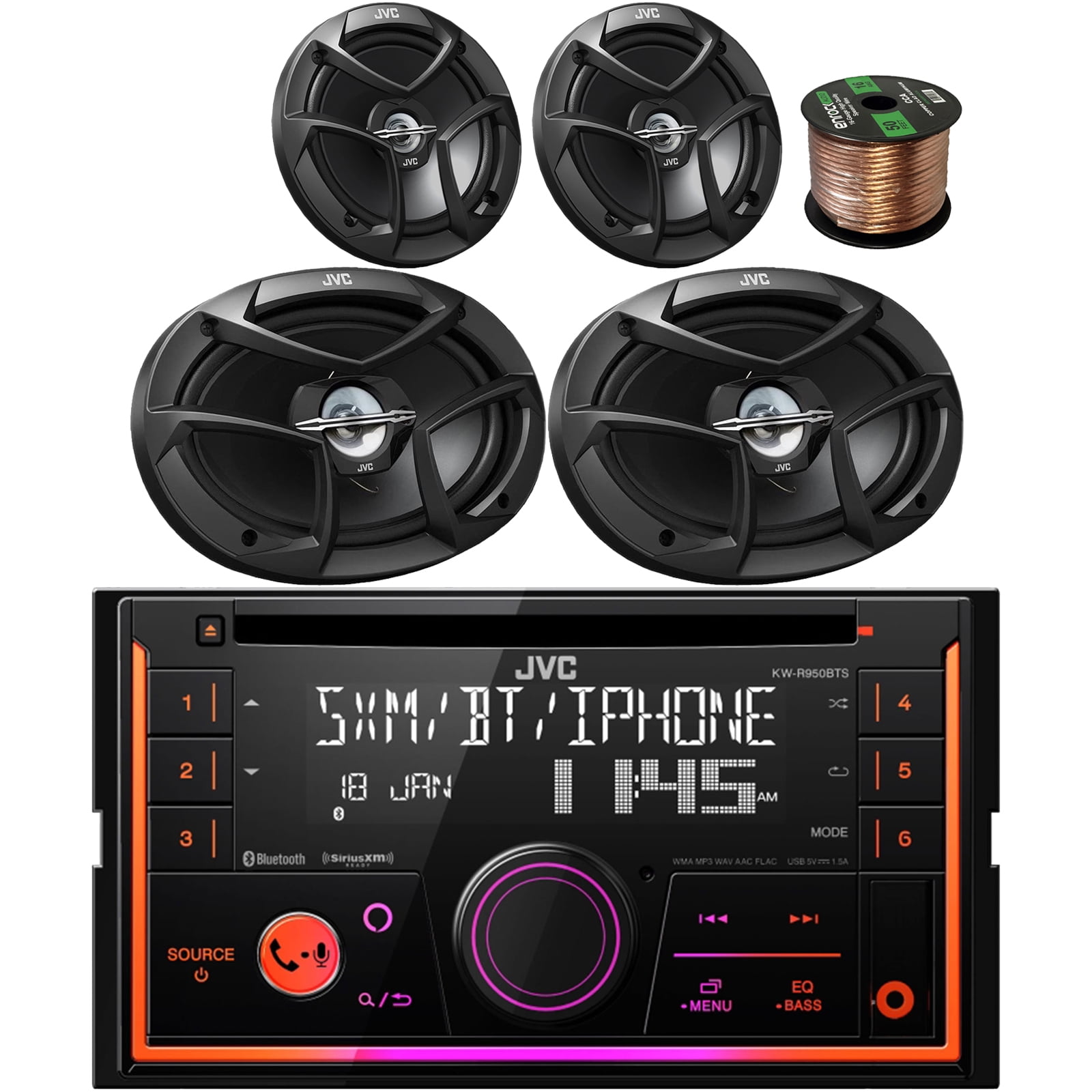 JVC Double DIN Bluetooth USB AUX AM/FM Radio CD Stereo Receiver Bundle ...