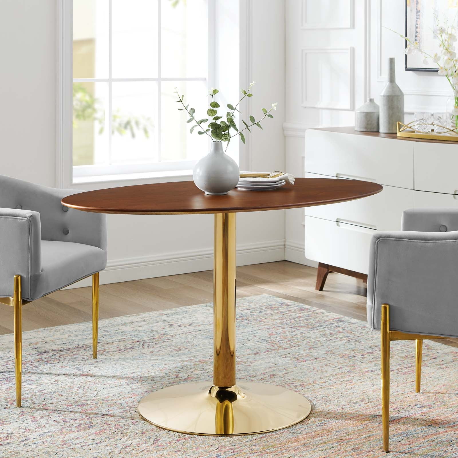Click here for Modway Verne 48 Oval Dining Table In Gold Walnut prices