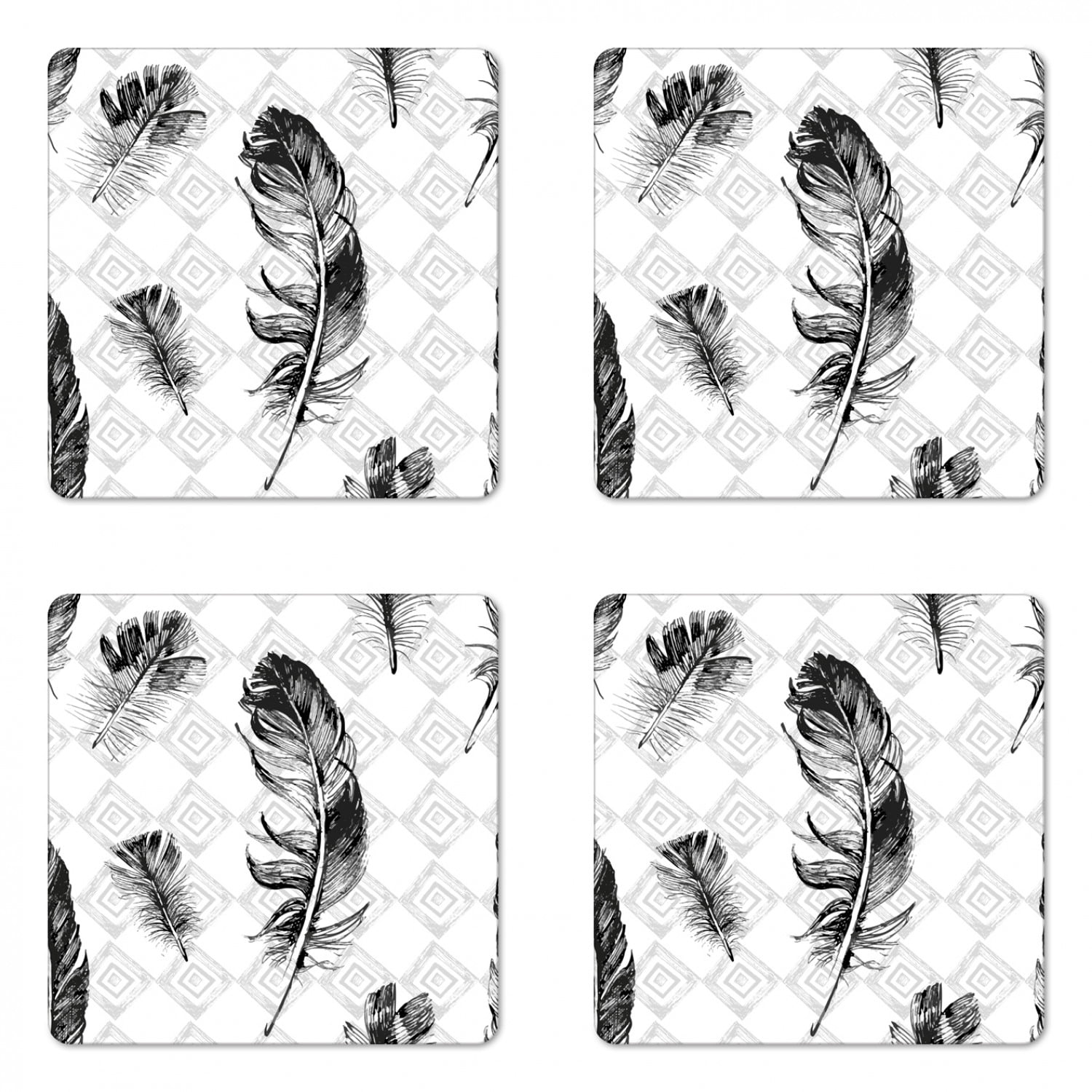 Feather Coaster Set of 4, Faded Geometric Backdrop Nested Squares ...
