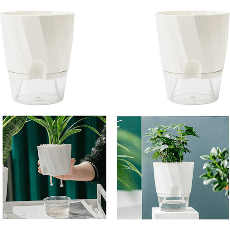 Plastic Self Watering Flower Pots Set of 2, Lazy Flower Pot, Self ...