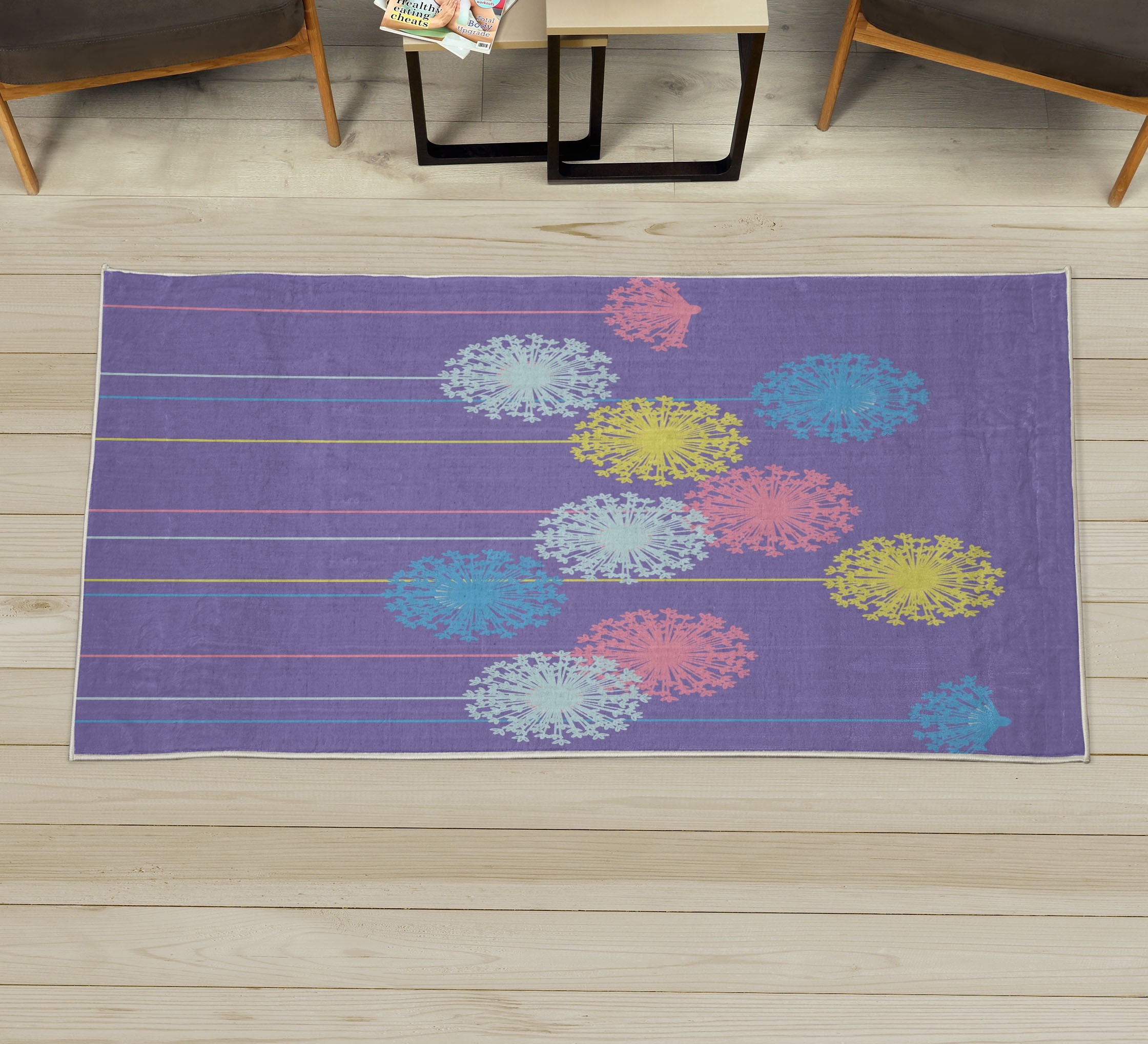 Dandelion Decorative Rug, Abstract Wildflower Silhouettes Botanical ...