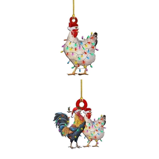 2x Cute Christmas Chicken Party Ornaments For Yard Outdoor Indoor ...