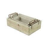 Set Of 3 Brown Wood Grain Rectangular Small Crate with Side Handles ...