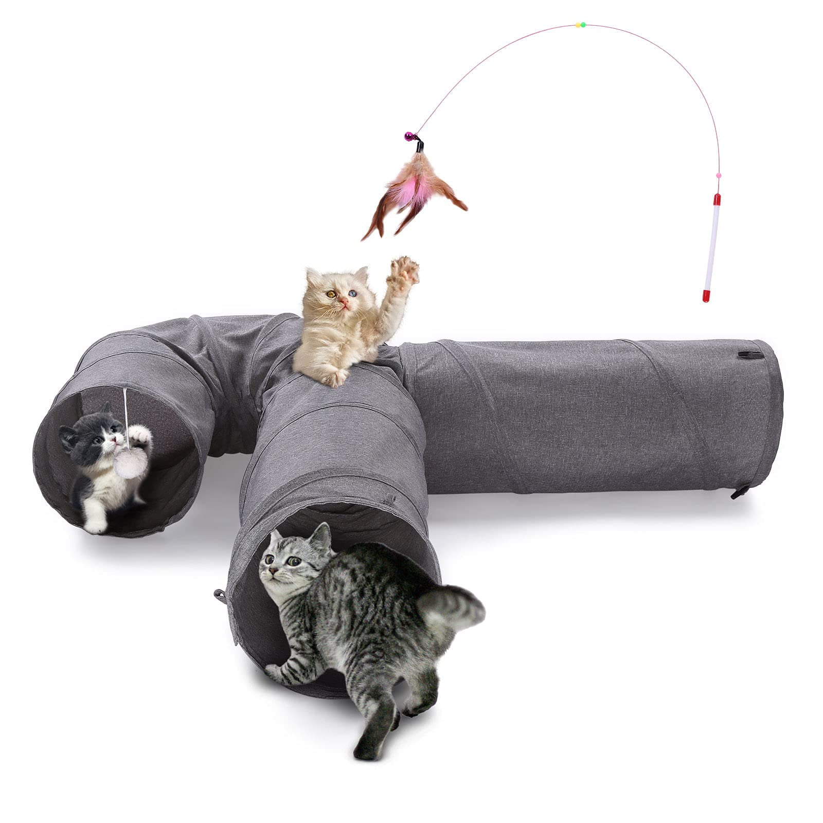 Ownpets Cat Tunnel Large 3 Way Collapsible Cloth Pet Tunnel Tube with ...