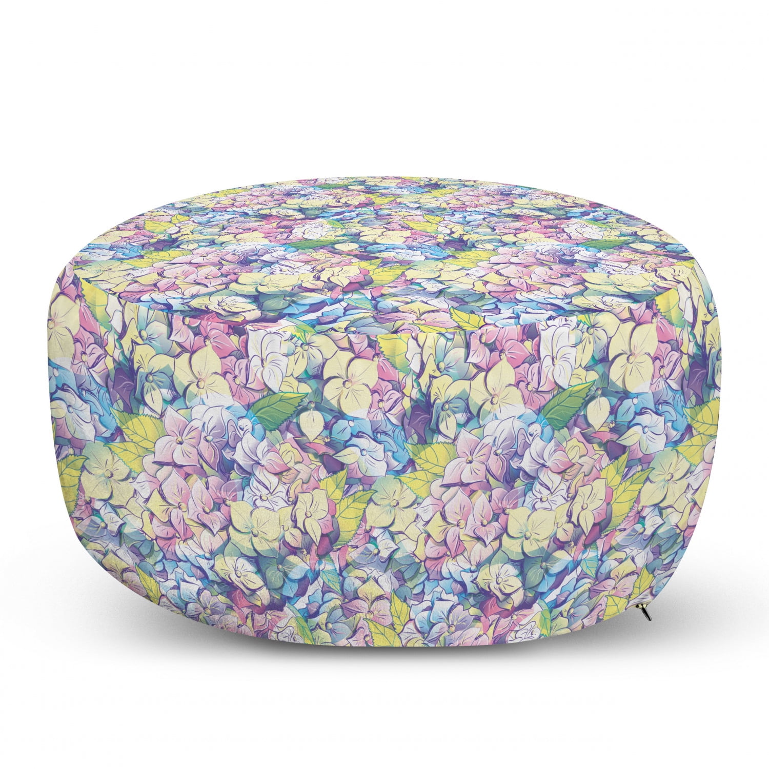Floral Pouf Cover with Zipper, Pattern of Spring Tone Hydrangea Flowers ...