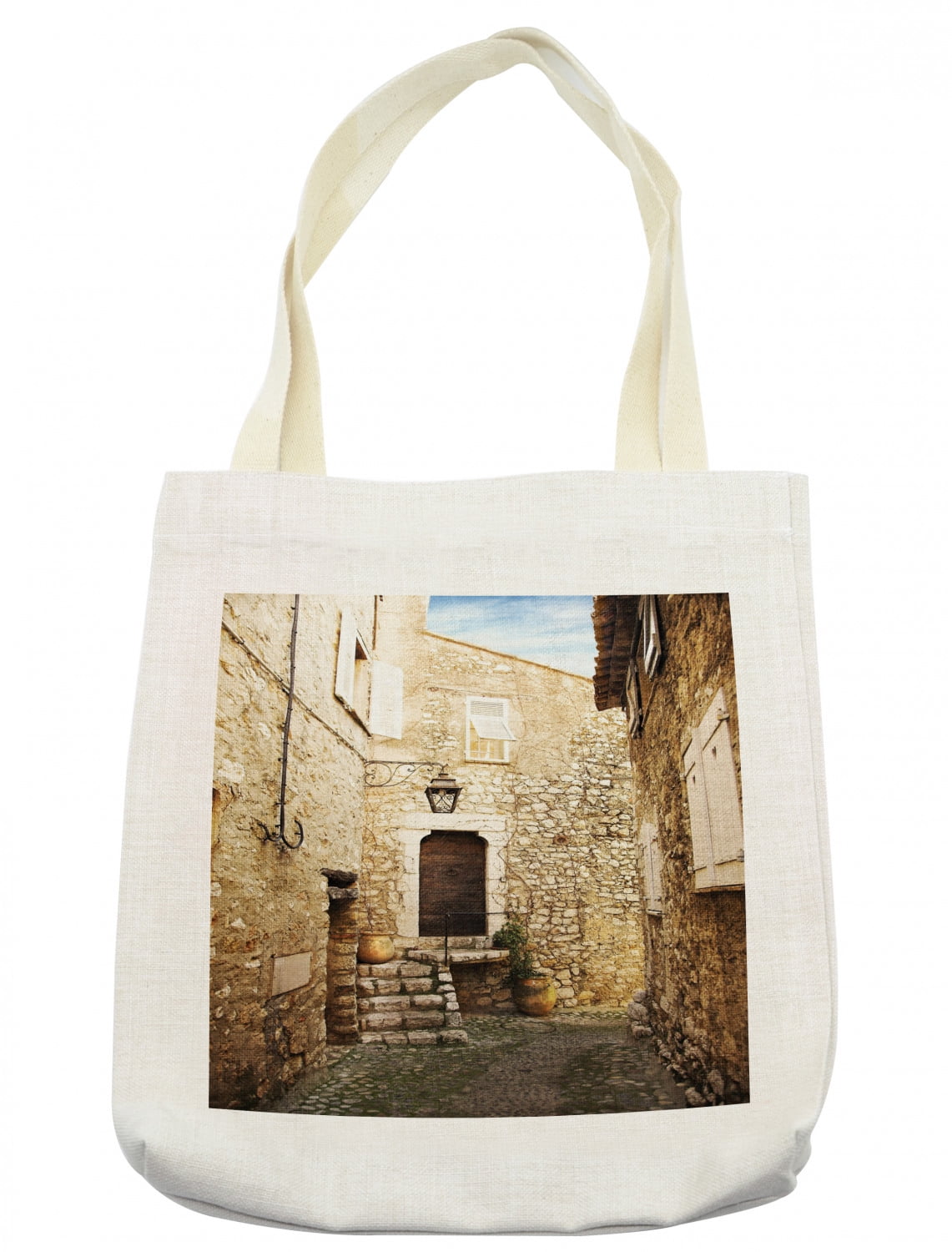 Vintage Tote Bag, Confined Cobble Street Sandstone Houses and Shutter ...