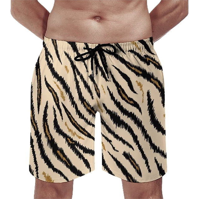Men's Tiger-Texture-Seamless-Animal-Pattern Quick Dry Board Shorts with ...