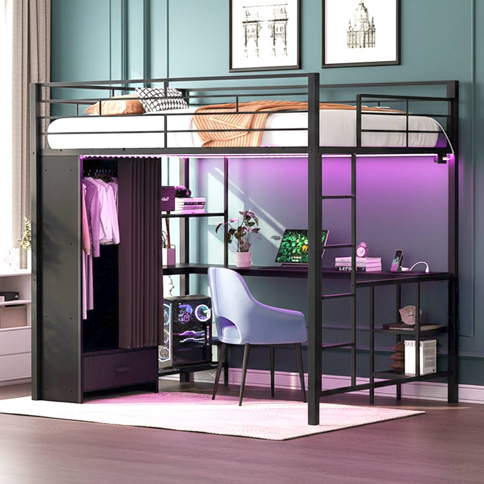 Click here for Ktaxon Twin Loft Bed With Wardrobe  Bunk Bed Frame... prices