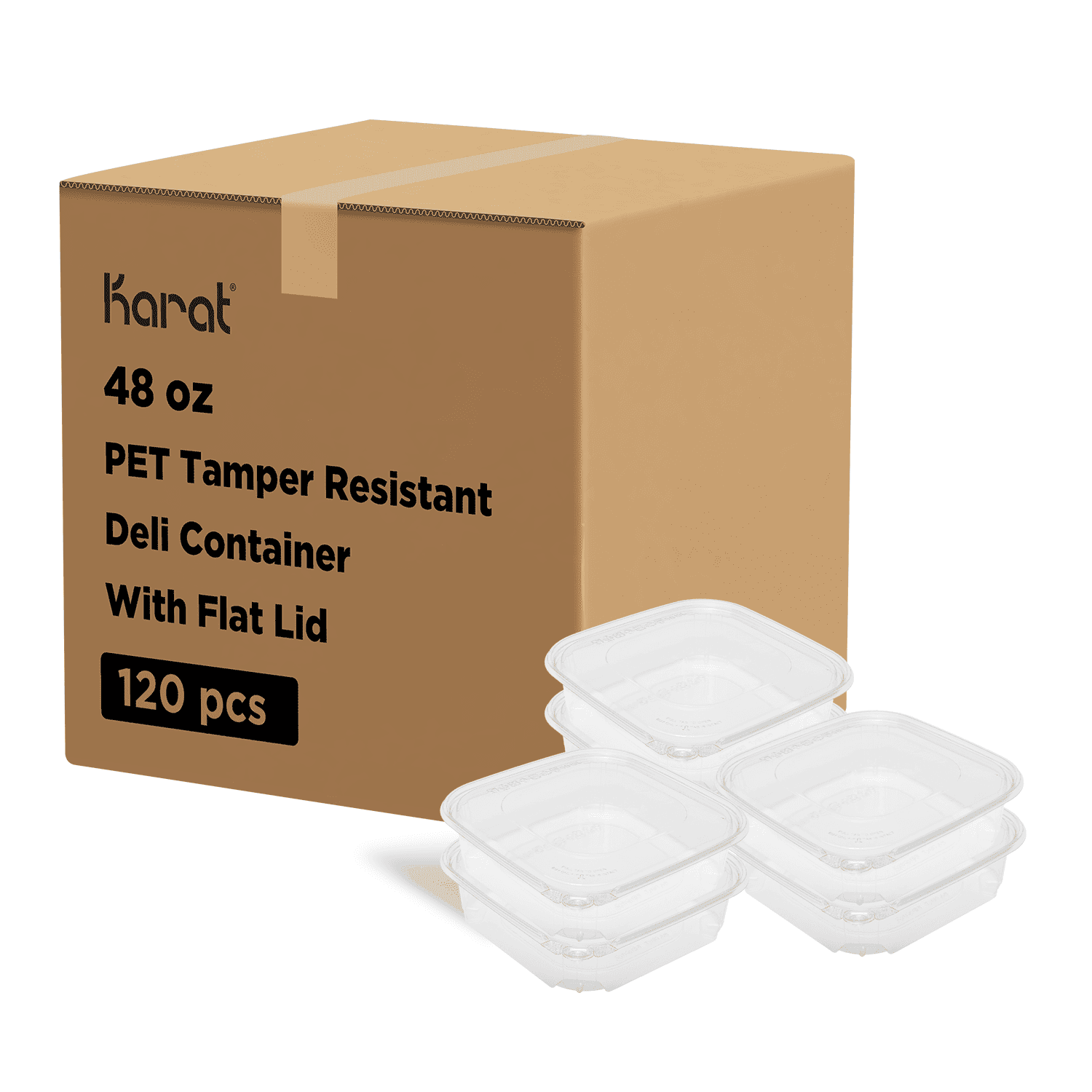 Karat 48 oz PET Tamper Resistant Deli Container with Flat Lid - 120 ...