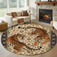Beige Boho Tiger Round Rug 7ft Washable Circle Rugs Non Slip Palm Leave ...