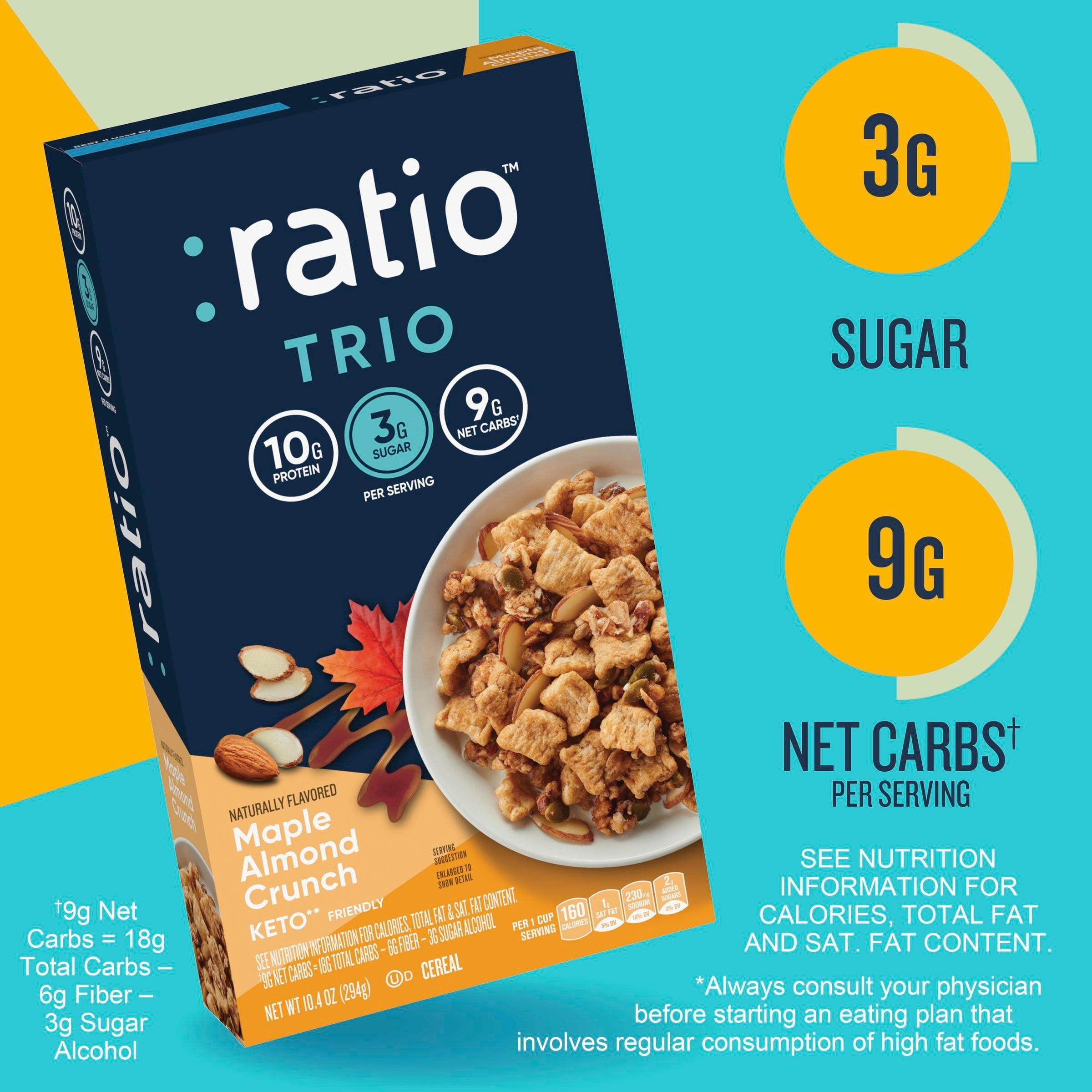 Ratio Trio Maple Almond Crunch Cereal, 10g Protein, Keto Friendly, 10.4 ...