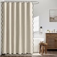 84" Long Scalloped Linen Textured Shower Curtain with 12 Metal Hooks ...