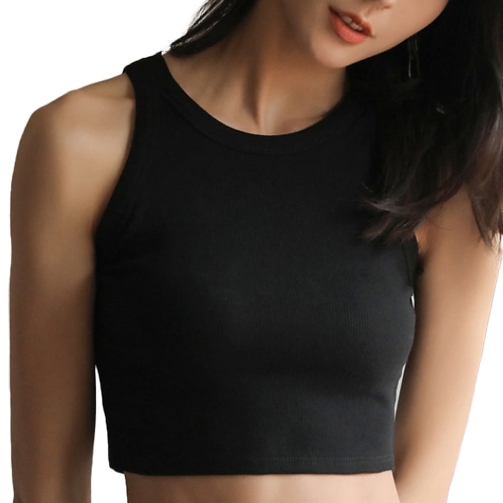 Women’s Sexy Sleeveless Racer Back Tank Tops Halter Neck Crop Tops ...