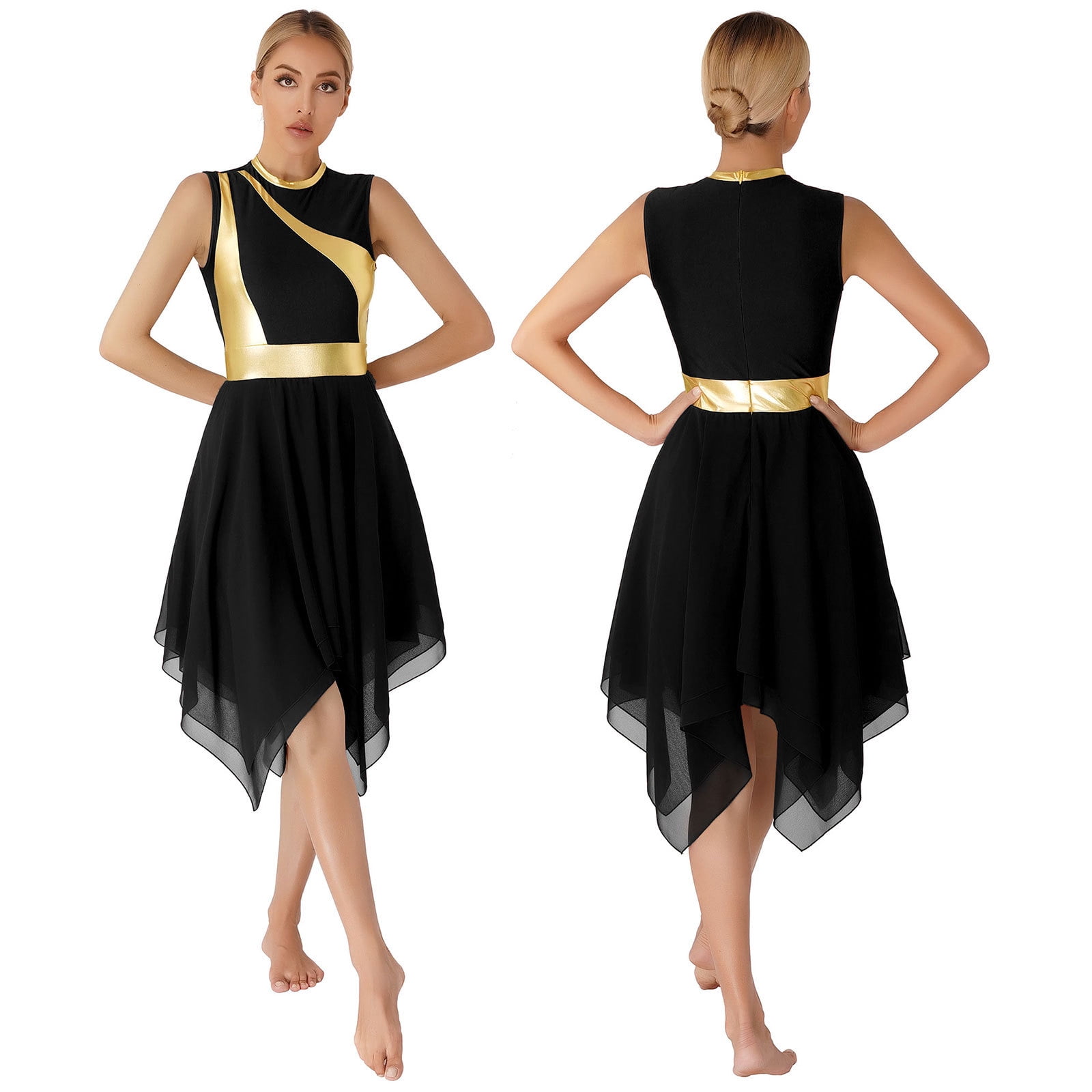 renvena Womens Lyrical Liturgical Praise Dance Dress Gold Color Block ...
