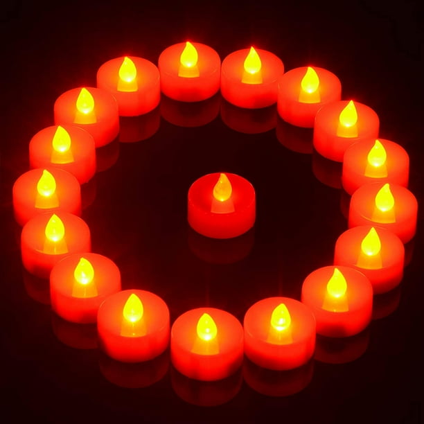 18 Packs Red LED Tea Lights, Battery Operated Flickering Flameless ...