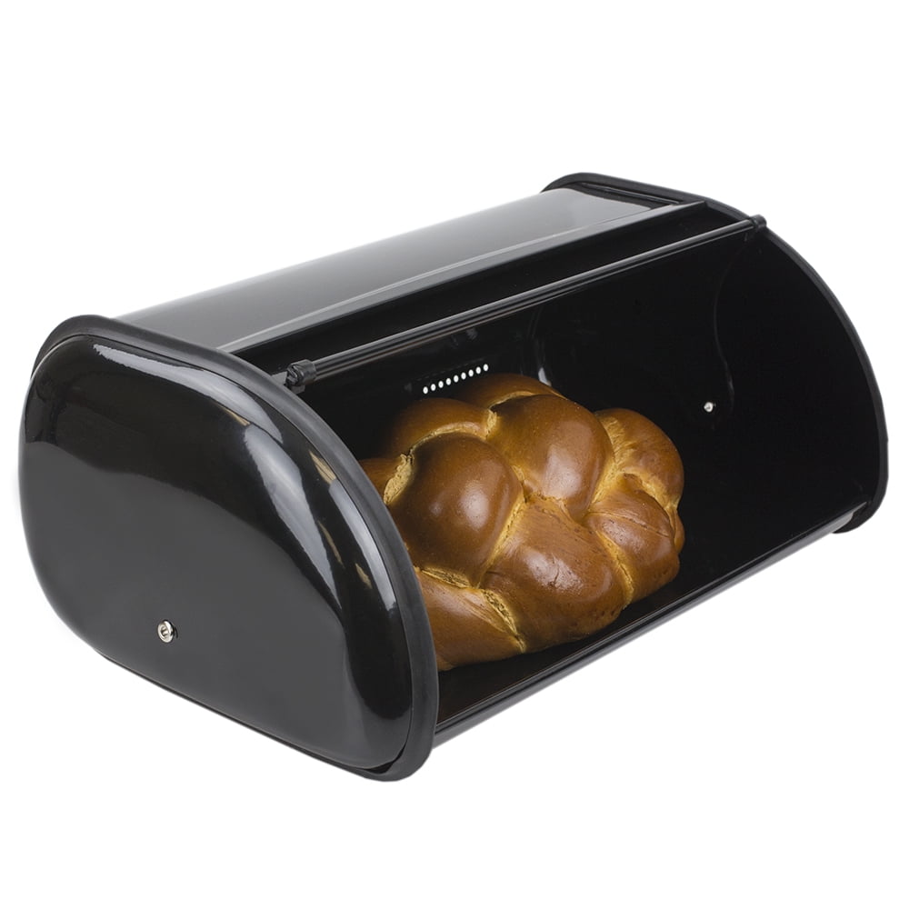 Home Basics Roll Up Lid Stainless Steel Bread Box, Black - Walmart.com