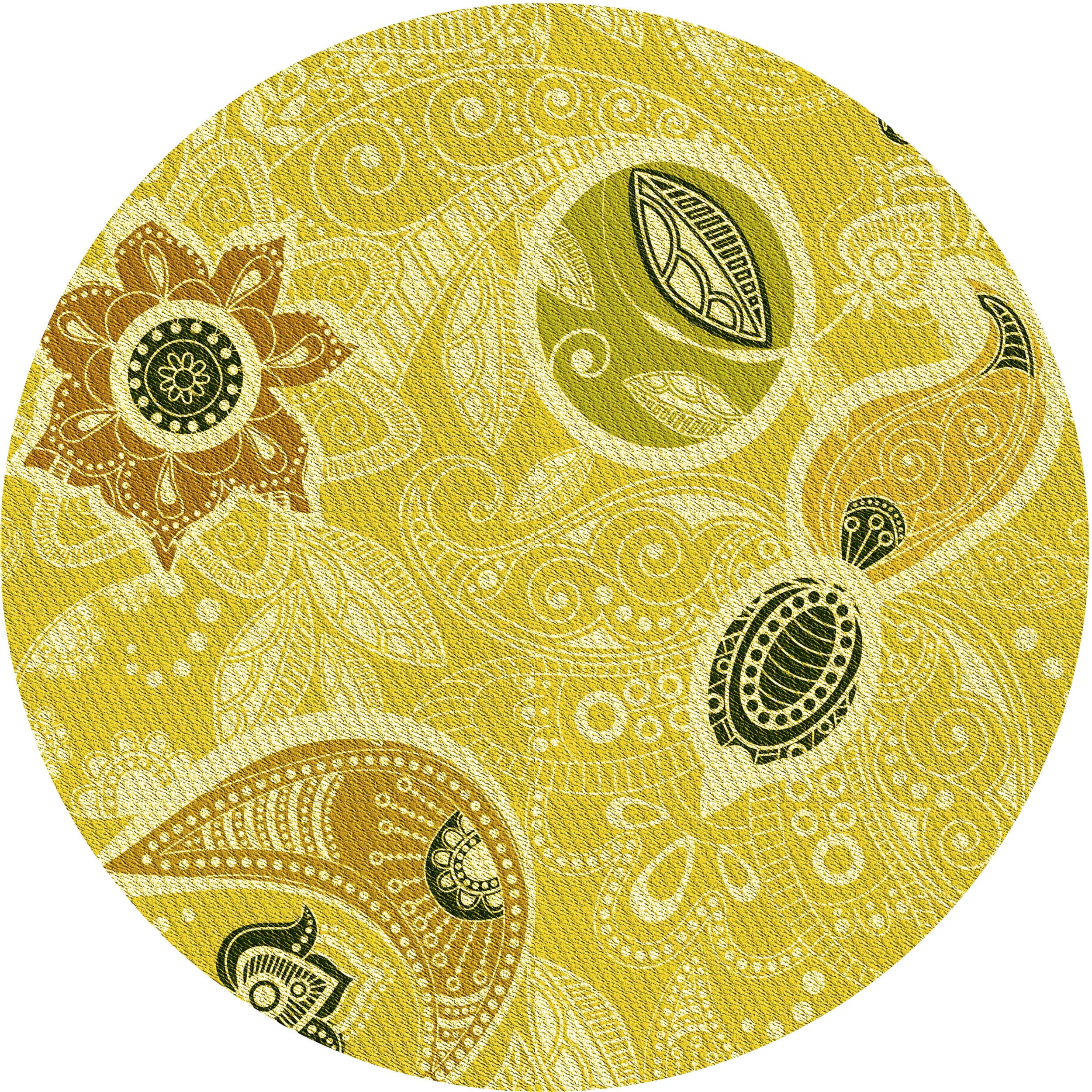 Ahgly Company Indoor Round Patterned Bold Yellow Area Rugs, 6' Round ...