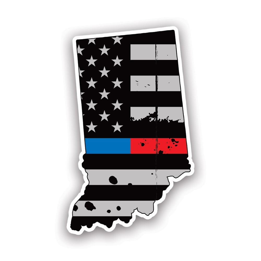 Distressed Thin Blue Red Line Indiana State Shaped Subdued US Flag ...