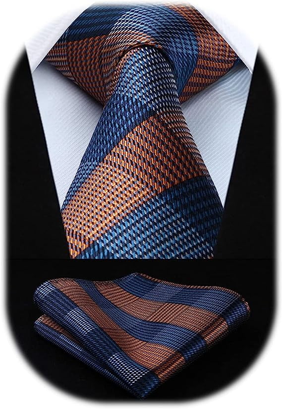 HISDERN Ties for Men Solid Houndstooth Neckties Handkerchief Formal ...