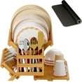 Bamboo 3-Tier Collapsible Dish Drying Rack with Utensil Holder and ...