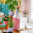 Boho Black Cat Shower Curtain, Colorful Tropical Plant Bathroom Decor ...
