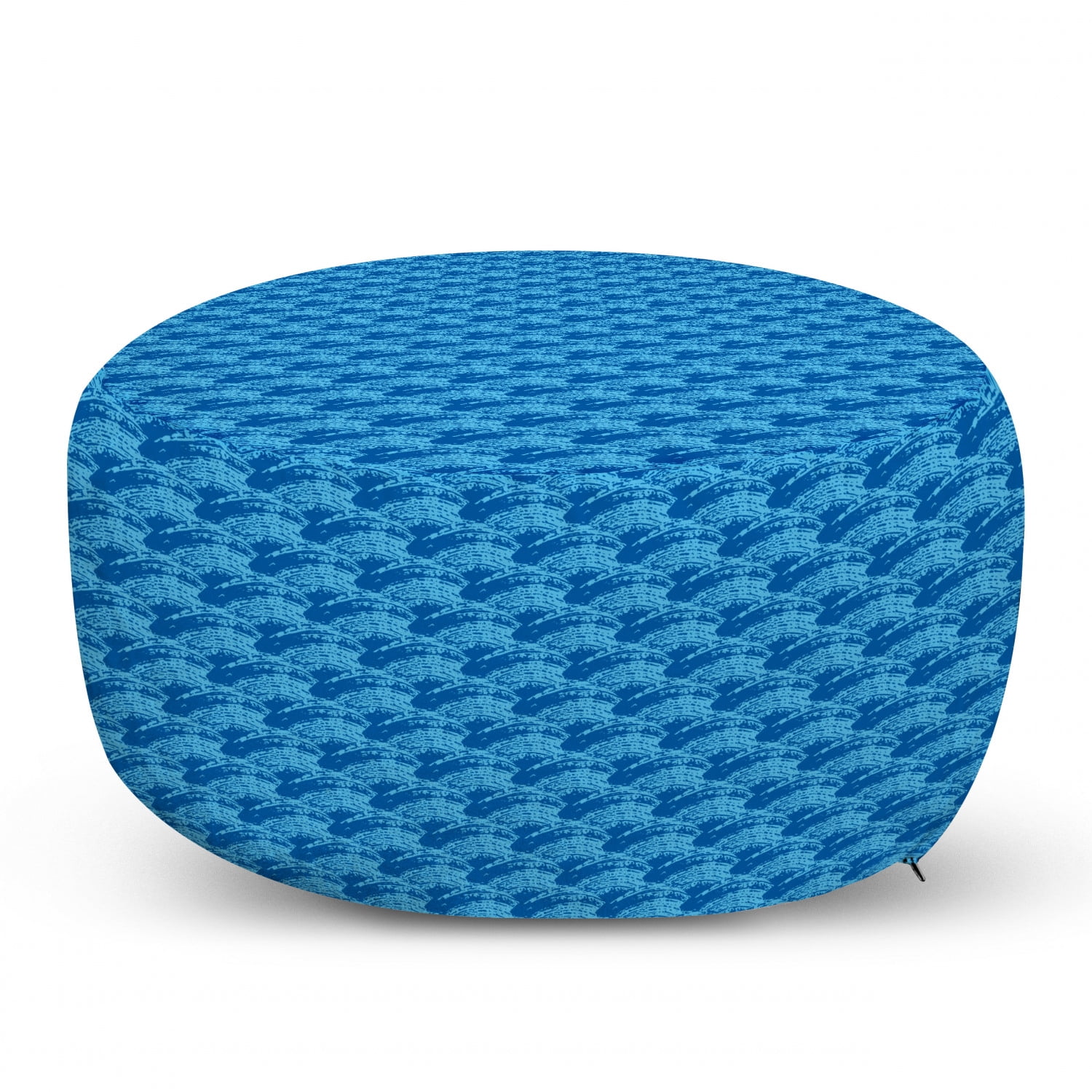 Nautical Ottoman Pouf, Wavy Sea Lines Asian Japanese Grunge Pacific ...