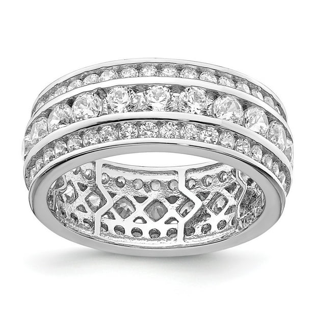 Jewelryweb 925 Sterling Silver Rhodium Plated Cubic Zirconia 3 Row