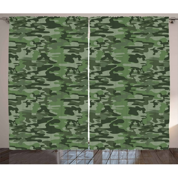 Forest Green Curtains 2 Panels Set Abstract Airforce Military Pattern