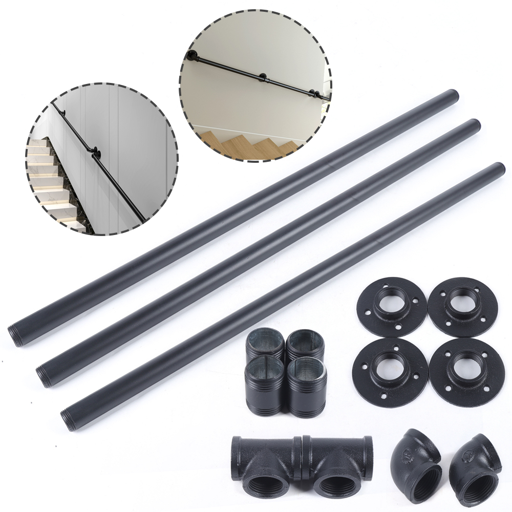Buy Oukaning 10Ft Industrial Pipe Staircase Hand Railing Wall Handrail ...