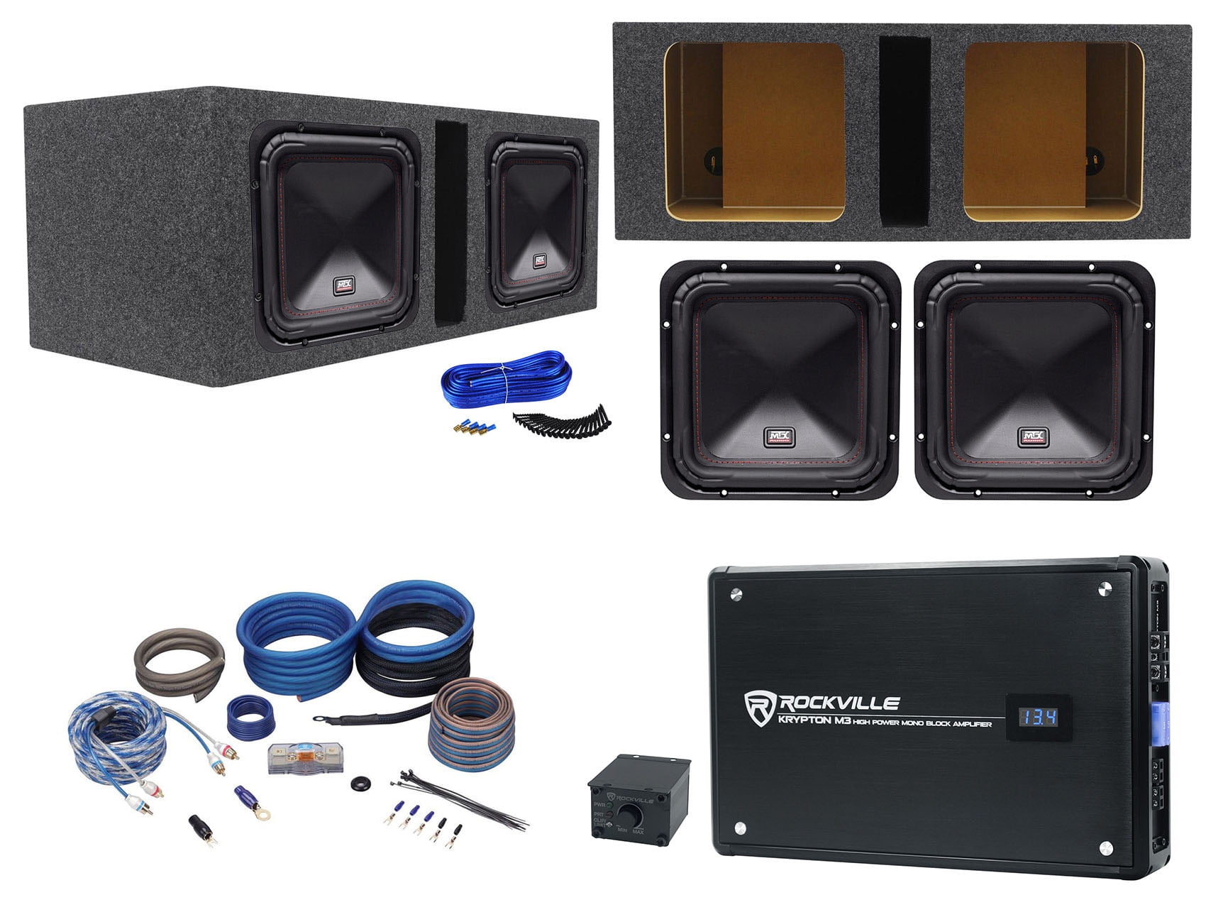 (2) MTX S6510-44 10" 1000w RMS Subwoofers+Vented Sub Box+Mono Amplifier ...