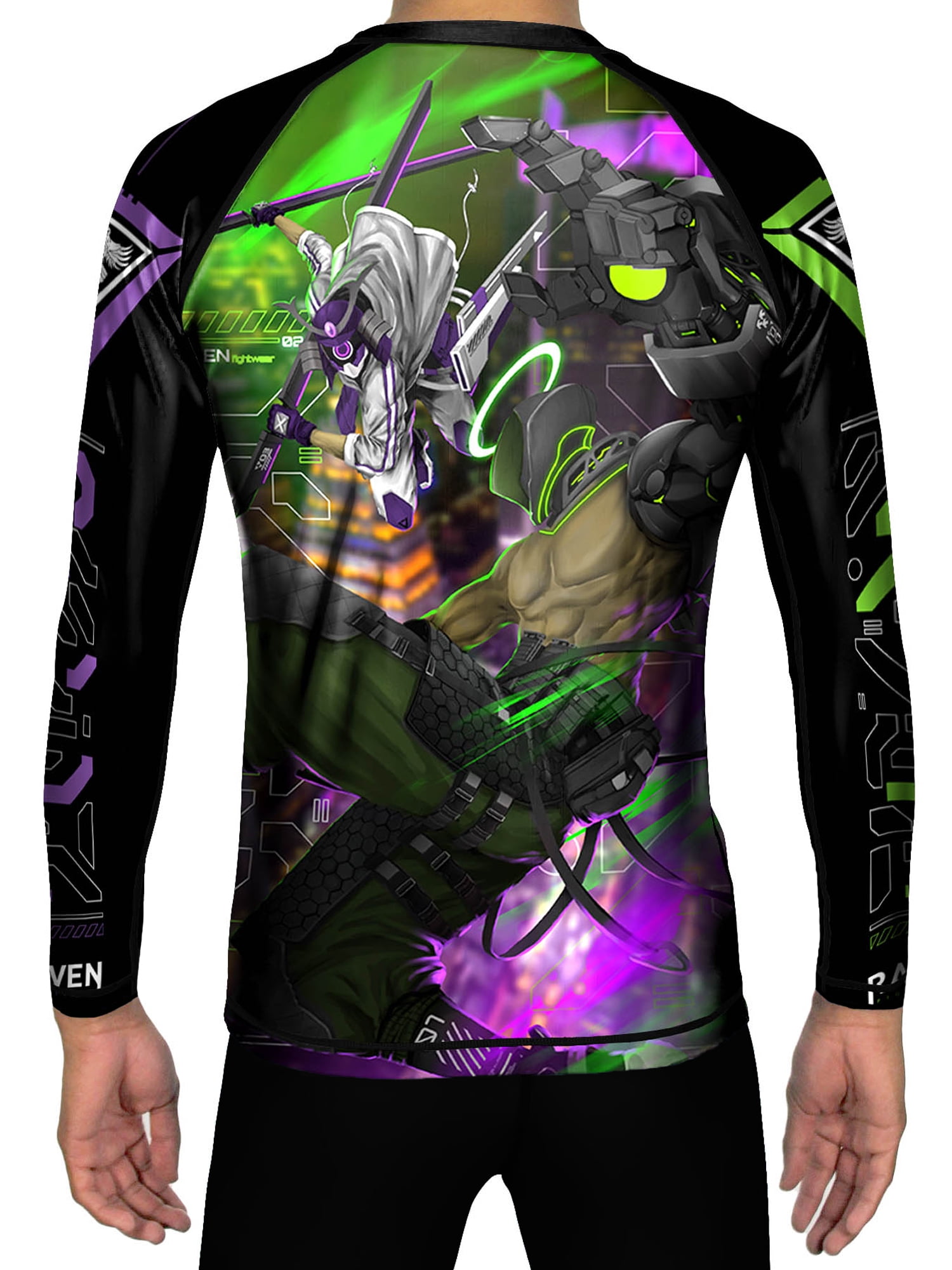 Raven Fightwear Men's Cyberpunk 3.0 Jiu Jitsu BJJ Rash Guard MMA Black ...