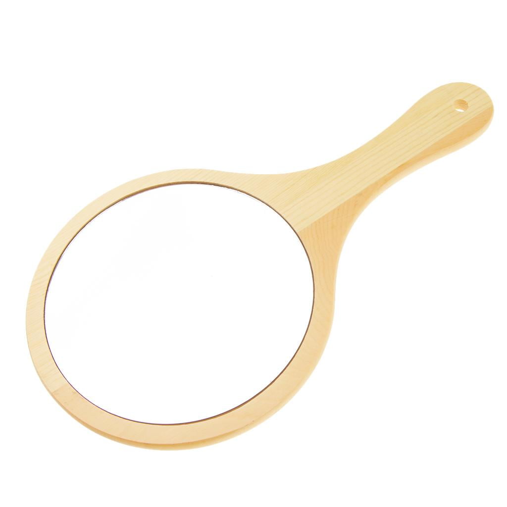 Portable Round Wooden Handheld Compact Makeup Vanity Hand Mirror with ...