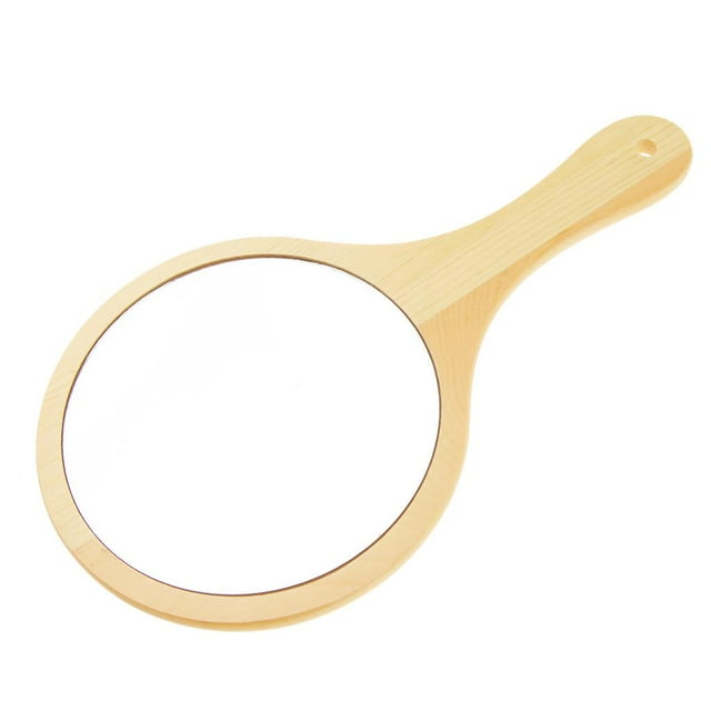 Portable Round Wooden Handheld Compact Makeup Vanity Hand Mirror with ...