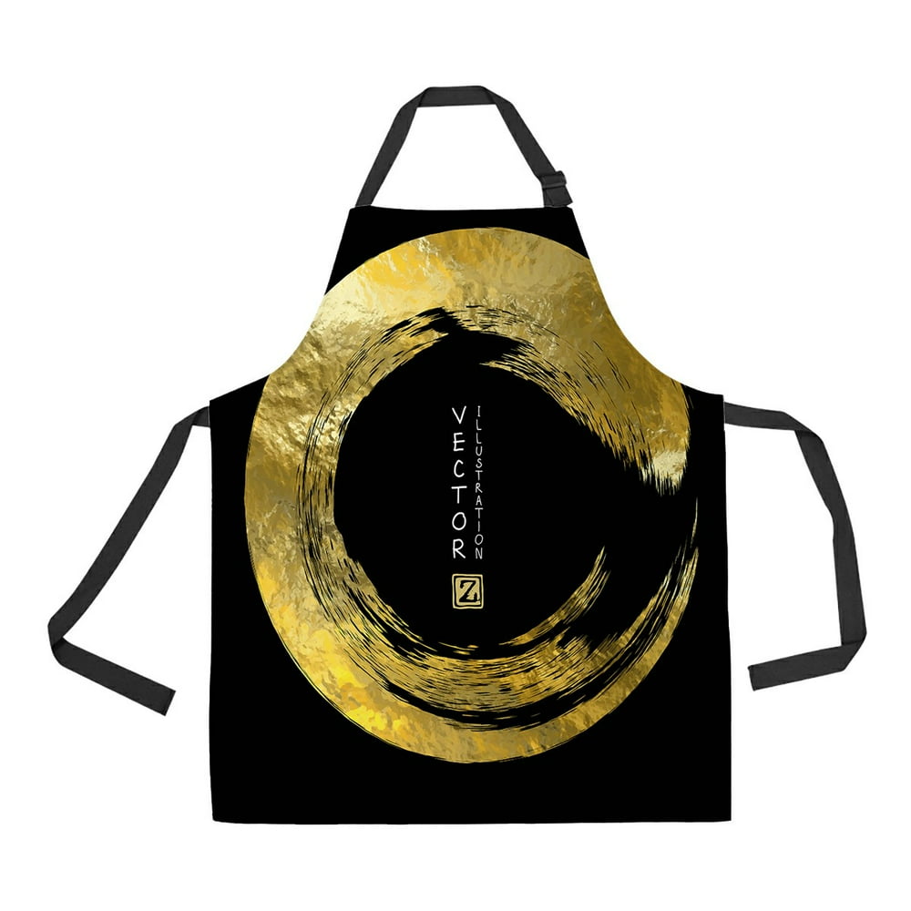 ABPHQTO Black And Gold Design Apron Home Kitchen Apron with Pockets ...