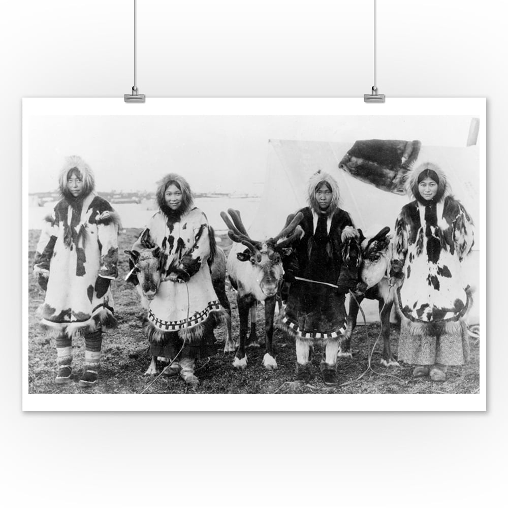 Four Eskimo Natives and Reindeer Photograph (12x18 Art Print, Wall ...