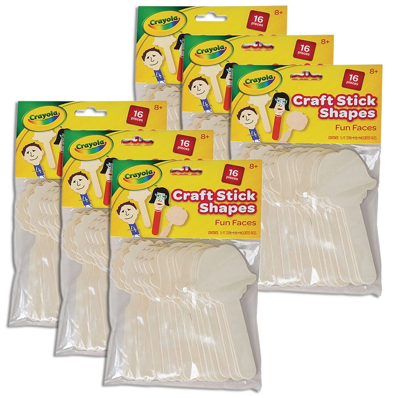 Fun Faces Craft Sticks, 5", Natural, 16 Pieces Per Pack, 6 Packs ...