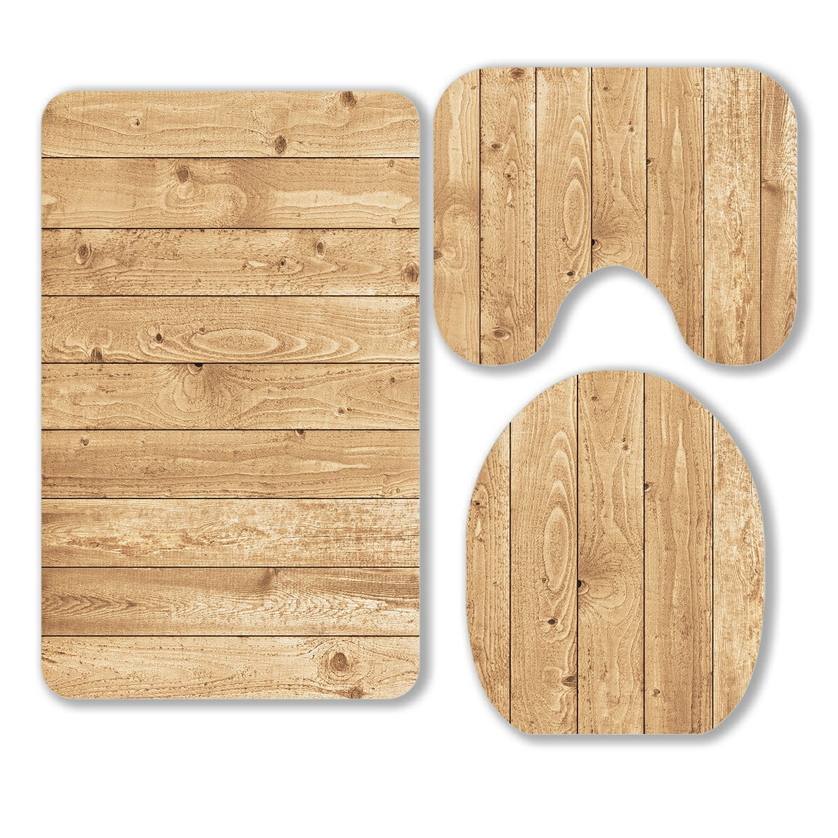 ECZJNT Old Wood Texture Floor Surface 3 Piece Bathroom Rugs Set Bath ...
