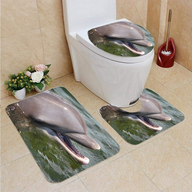 EREHome Dolphin Close up 3 Piece Bathroom Rugs Set Bath Rug Contour Mat ...