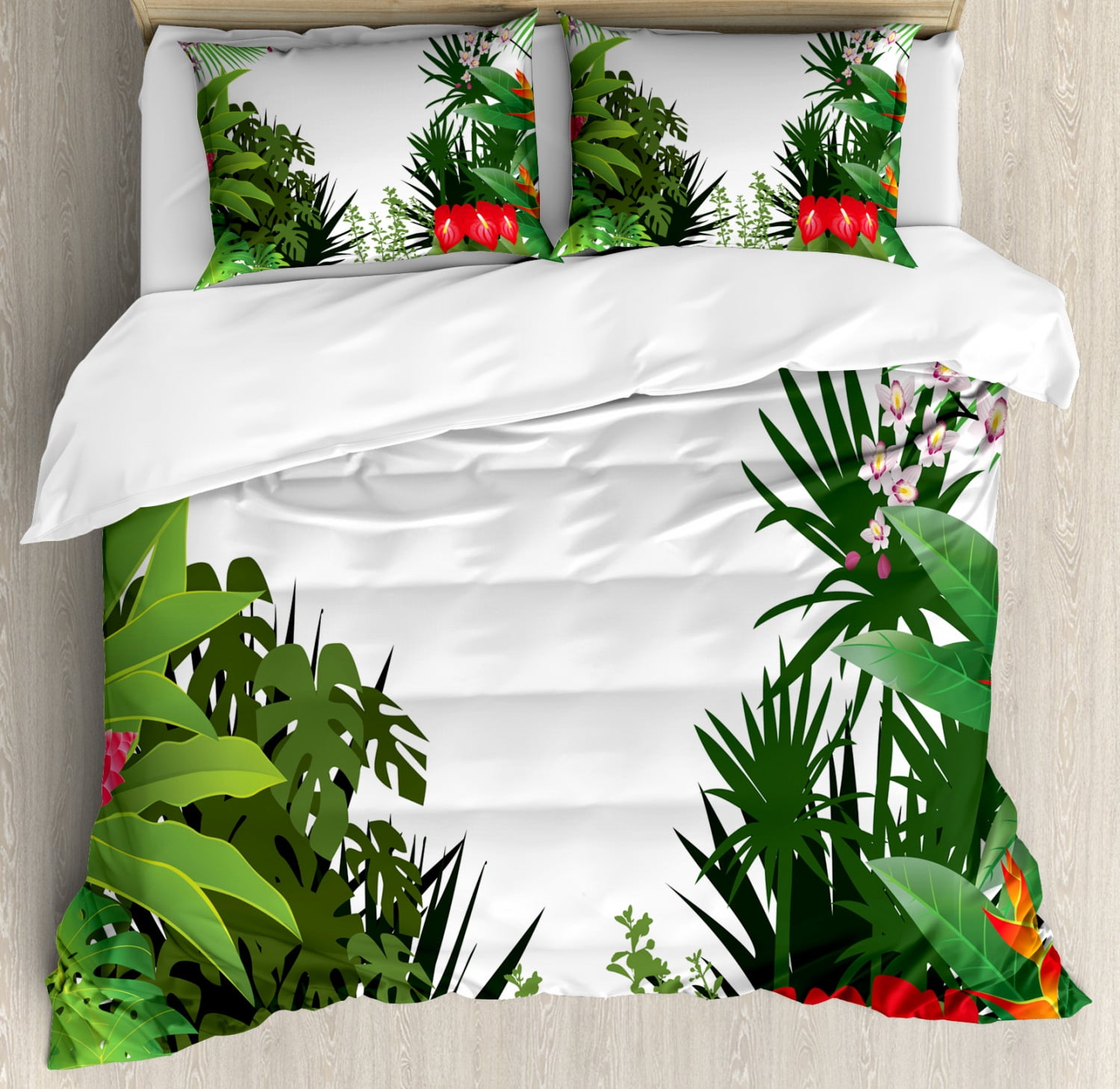 Jungle Queen Size Duvet Cover Set, Rainforest Vegetation Tropical ...