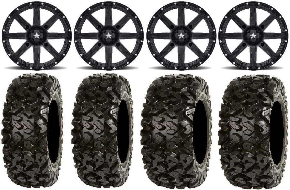 MSA Black Clutch 12" ATV Wheels 25" Rip Saw Tires Honda Pioneer ...