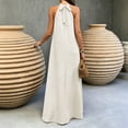 Ahabrexf Maxi Dresses for Women Sleeveless Solid Color Ice Silk Crinkle ...