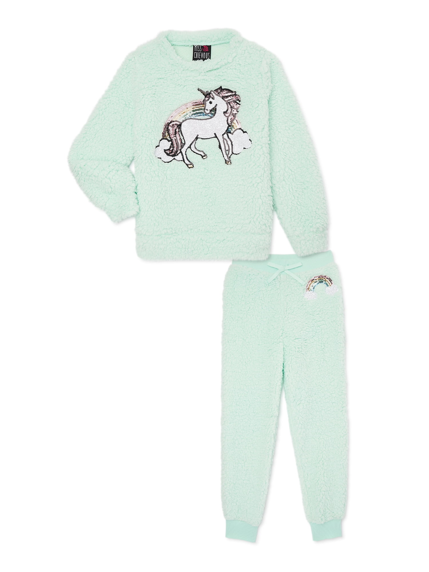 Miss Chievous Girls Faux Sherpa Critter Pullover and Joggers Outfit Set ...