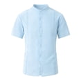 DeHolifer Shirts for Men Plus Size Linen Crewneck Button Solid Color ...